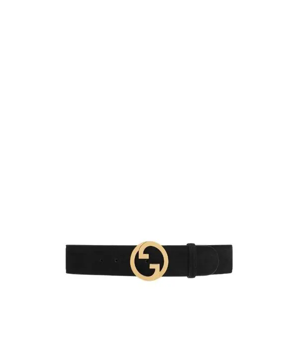 Gucci Blondie Suede Belt With Gold Buckle - Black