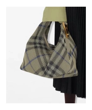 Burberry Checked Zipped Medium Tote Bag - Moss Color
