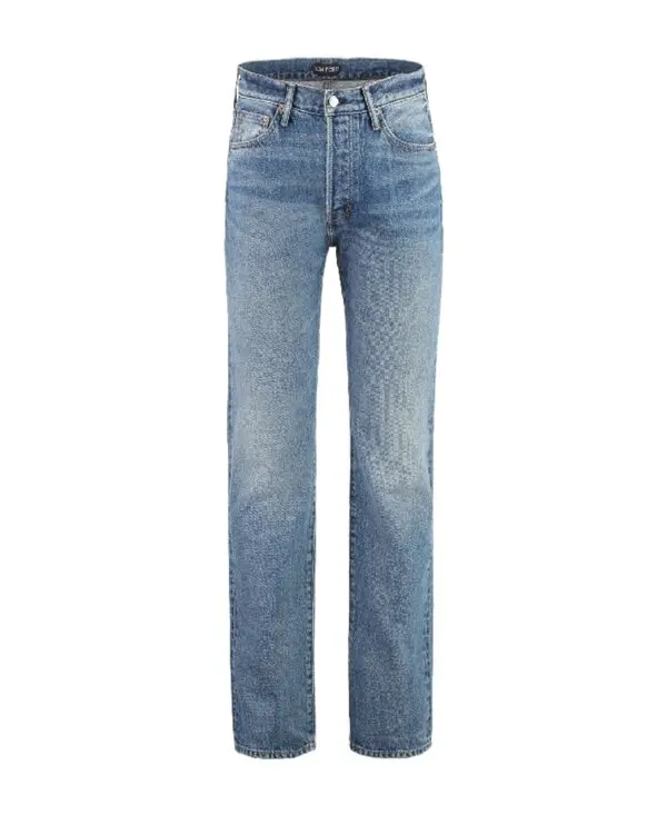 TOM FORD Button Zipper Denim Trousers - Blue
