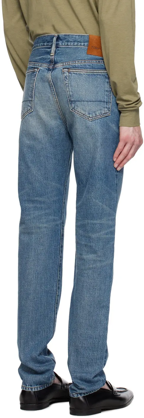 TOM FORD Button Zipper Denim Trousers - Blue