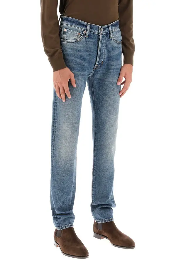 TOM FORD Button Zipper Denim Trousers - Blue