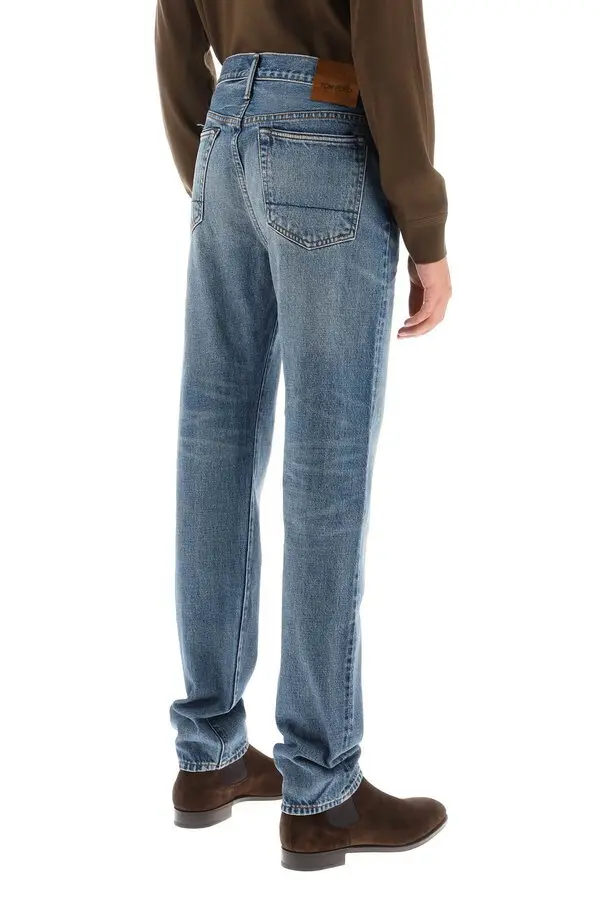 TOM FORD Button Zipper Denim Trousers - Blue