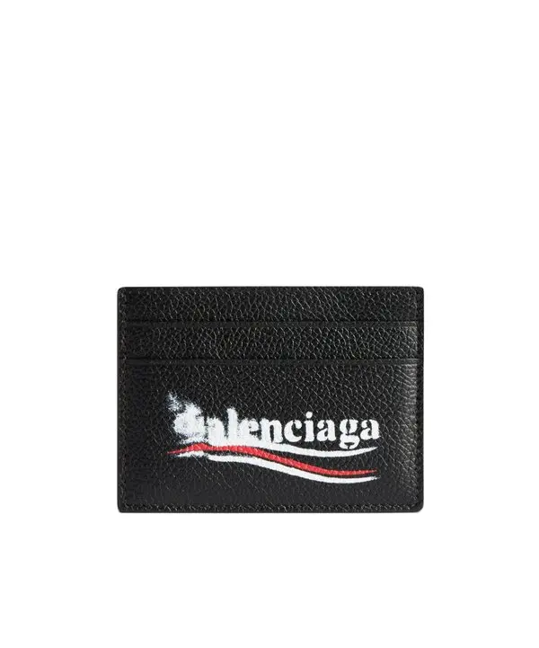 Balenciaga Political Stencil Logo Printed Card Holder - Black