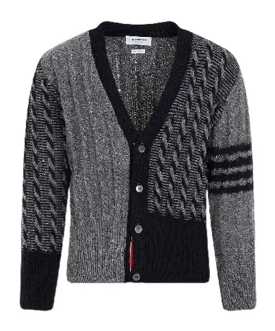 Thom Browne 4-bar Stripe Detailed Cardigan - Medium Gray