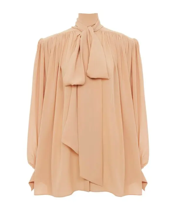 Chloé Pussy-bow Long Sleeve Blouse - Sandy Brown