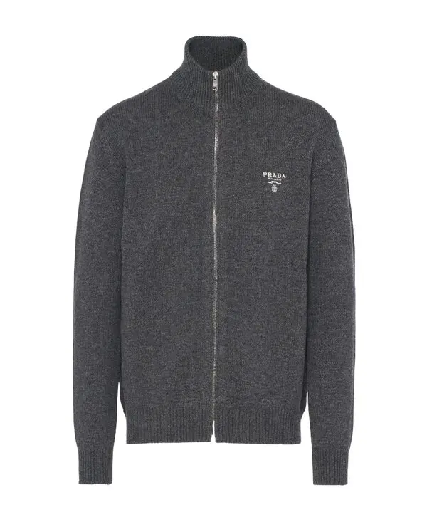 Prada Logo Embroidered Full-zip Knit Cardigan