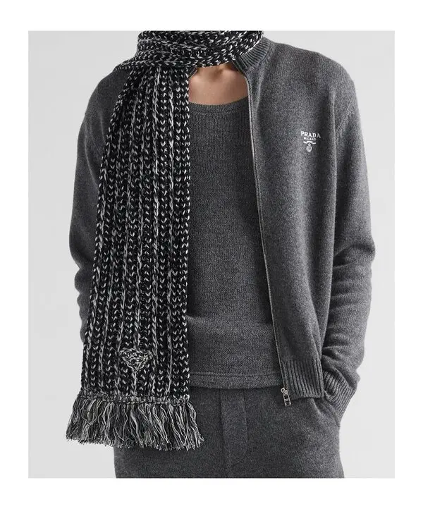 Prada Logo Embroidered Full-zip Knit Cardigan