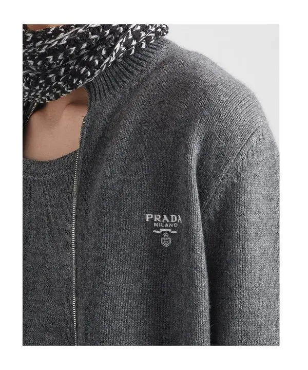 Prada Logo Embroidered Full-zip Knit Cardigan