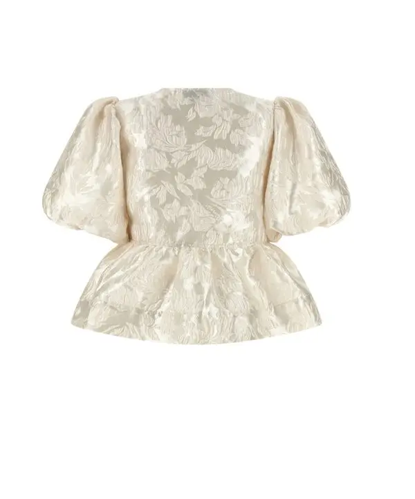 GANNI Peplum Tie Blouse - Egret