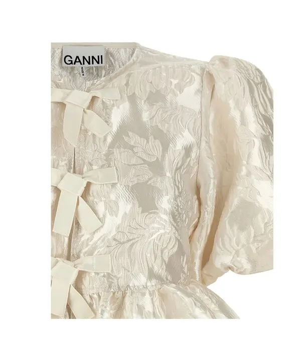 GANNI Peplum Tie Blouse - Egret
