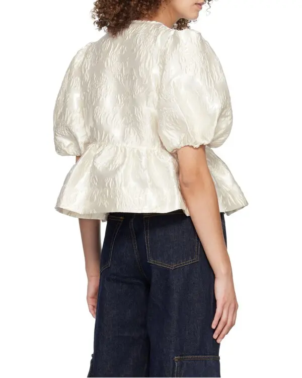 GANNI Peplum Tie Blouse - Egret