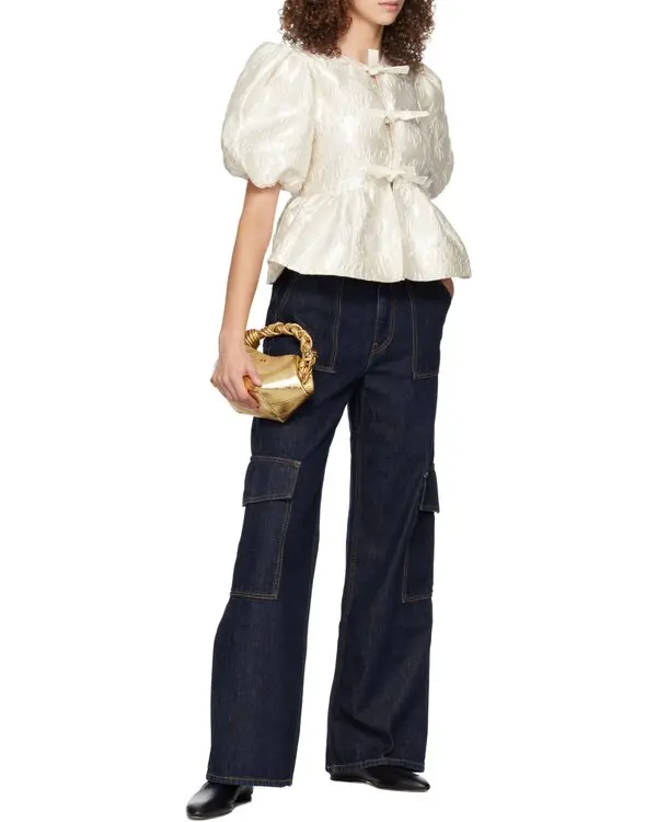 GANNI Peplum Tie Blouse - Egret