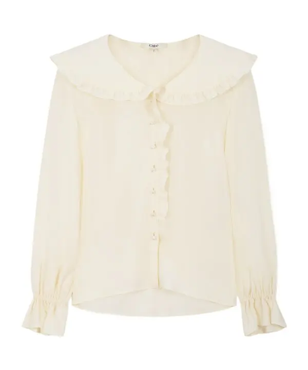 Chloé Ruffled Collar Blouse - White