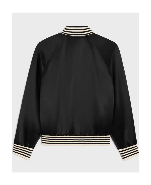 Celine Embroidered Teddy Jacket In Satin-finish Nylon - Black