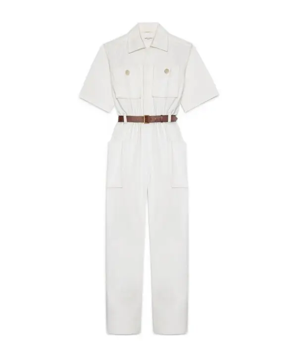 Saint Laurent Jumpsuit In Cotton Gabardine - White