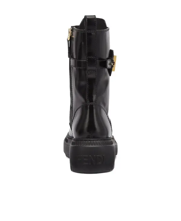 Fendi Logo Plaque Lace-up Biker Boots