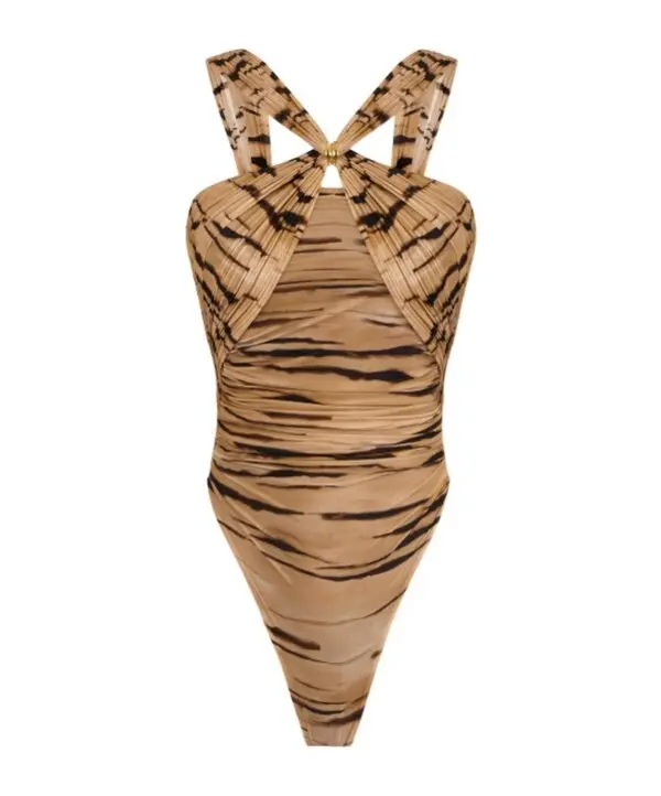 Elisabetta Franchi Tiger Printed Ruched Bodysuit