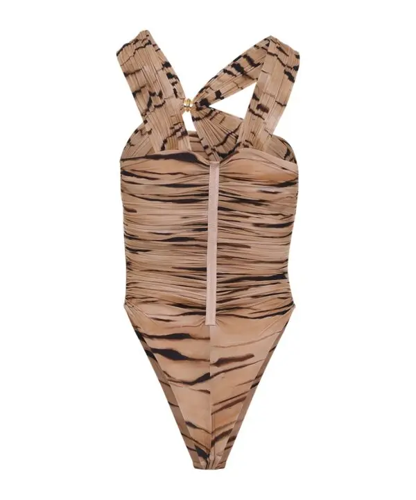 Elisabetta Franchi Tiger Printed Ruched Bodysuit