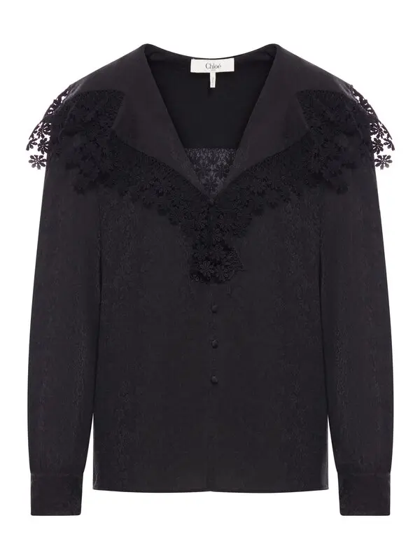 Chloé Long-sleeved Shirt With Graphic Pattern And Lace Embellishments - Black