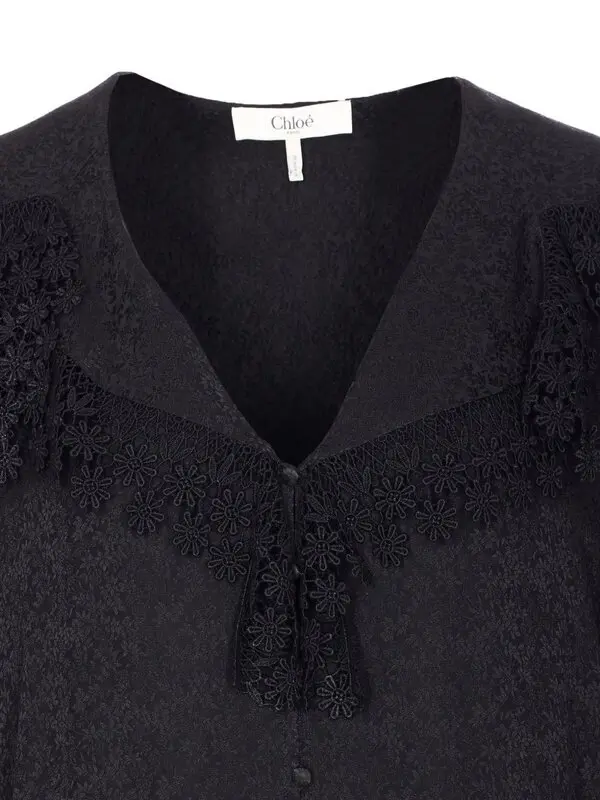 Chloé Long-sleeved Shirt With Graphic Pattern And Lace Embellishments