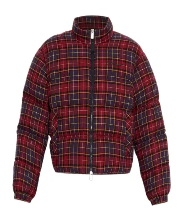 Off-White Tartan Zip-up Down Jacket - Red