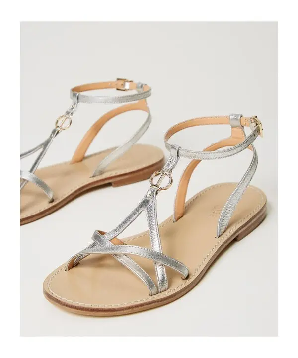 TWINSET Strappy Flat Sandals With Oval T-logo