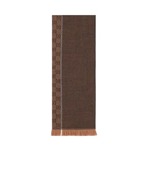 Gucci Gg Wool Jacquard Scarf - Brown