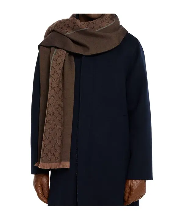 Gucci Gg Wool Jacquard Scarf - Brown