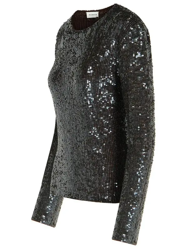 P.a.r.o.s.h Sequin Embellished Crewneck Blouse - Black