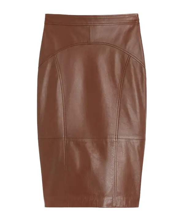 Max Mara Taiga Leather Pencil Skirt - Brown