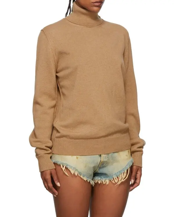 MAISON MARGIELA Logo Rib Roll-neck Jumper - Brown