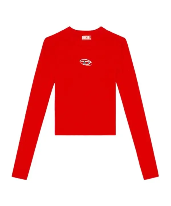 DIESEL® Ribbed-knit Long Sleeve Top With Oval D Emblem - Red