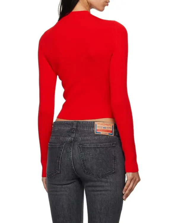 DIESEL® Ribbed-knit Long Sleeve Top With Oval D Emblem - Red