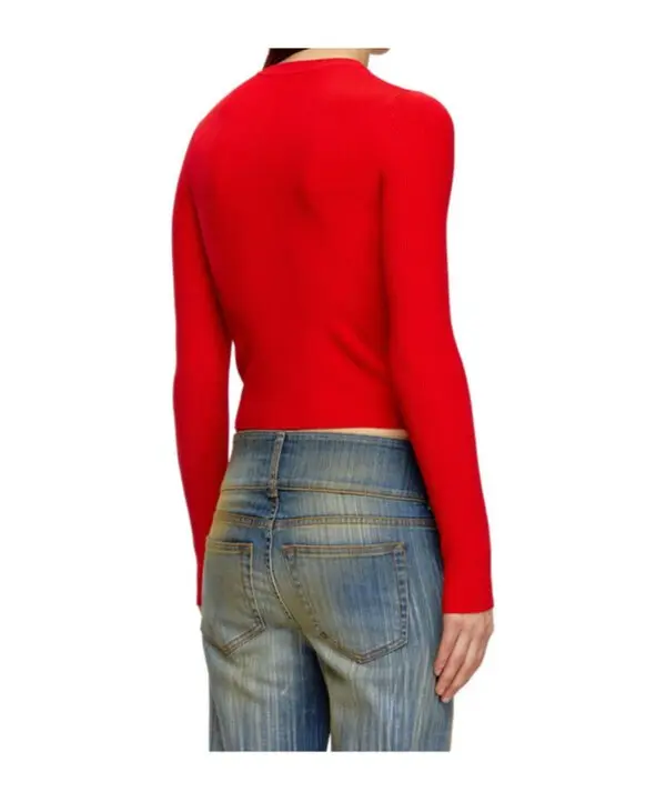 DIESEL® Ribbed-knit Long Sleeve Top With Oval D Emblem - Red