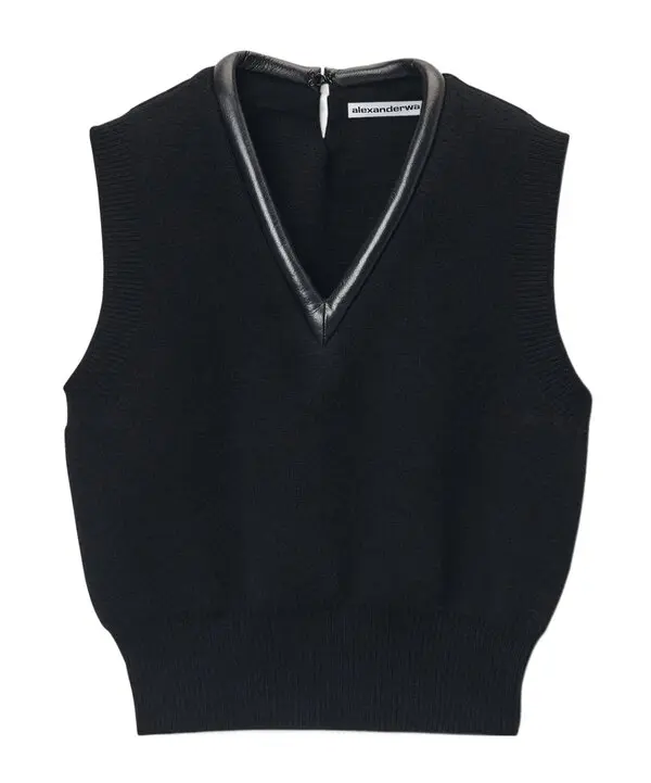Alexander Wang V-neck Knit Vest With Leather Trim
