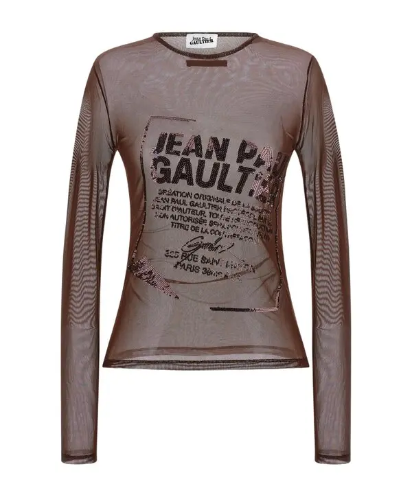 JEAN PAUL GAULTIER Embroidered Mesh Top - Bordeaux Red