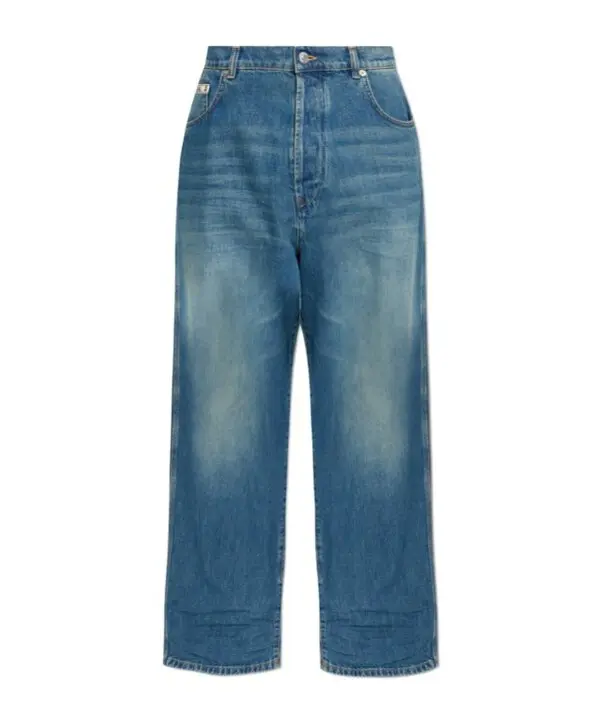 Moschino Vintage Effect Logo Patch Jeans - Blue