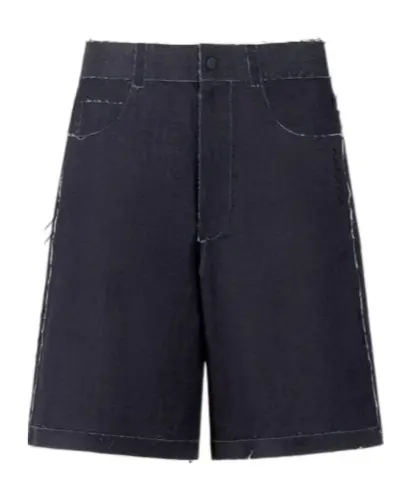 Marni Deep Blue Stretch Denim Trompe L'oeil Bermuda Shorts - Blue/black