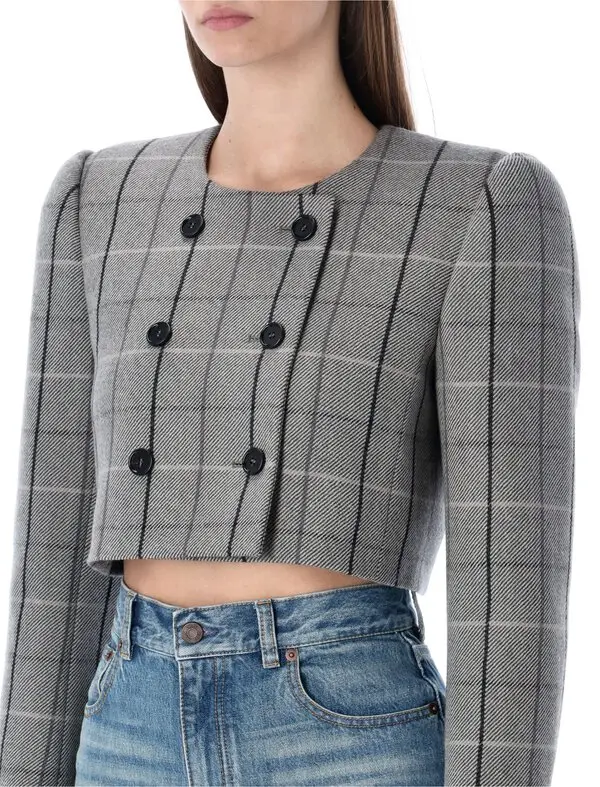 Chloé Cropped Checked Jacket - Blue