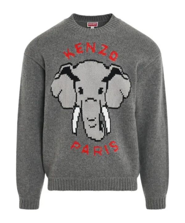 Kenzo Elephant Motif Crewneck Sweater - Gray