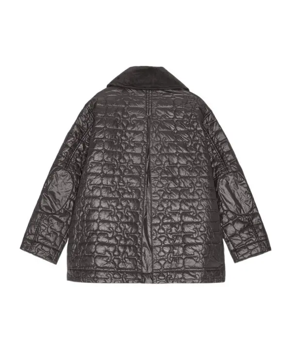 GANNI Quilted Midi Jacket With Pointed Collar - Phantom Black