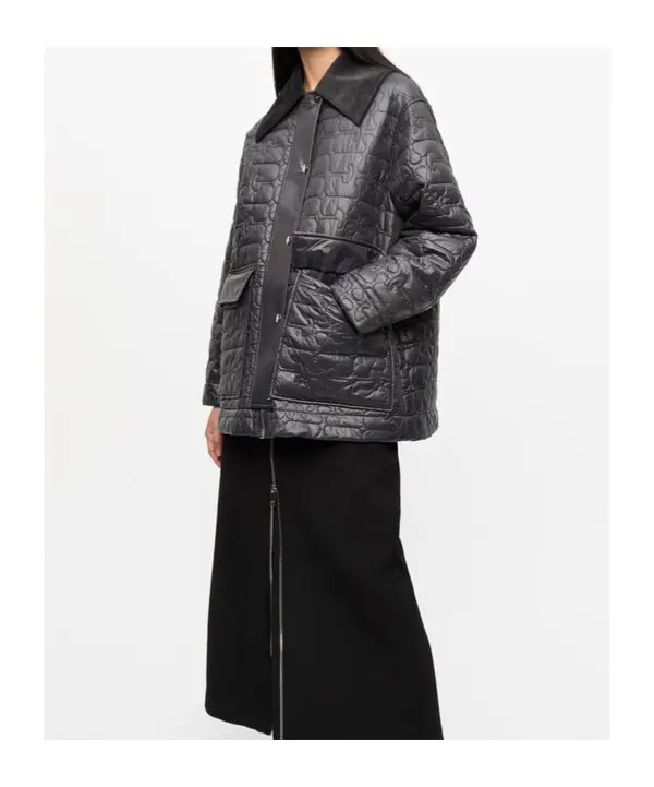 GANNI Quilted Midi Jacket With Pointed Collar - Phantom Black