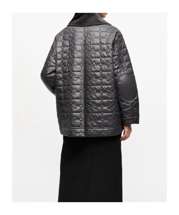 GANNI Quilted Midi Jacket With Pointed Collar - Phantom Black