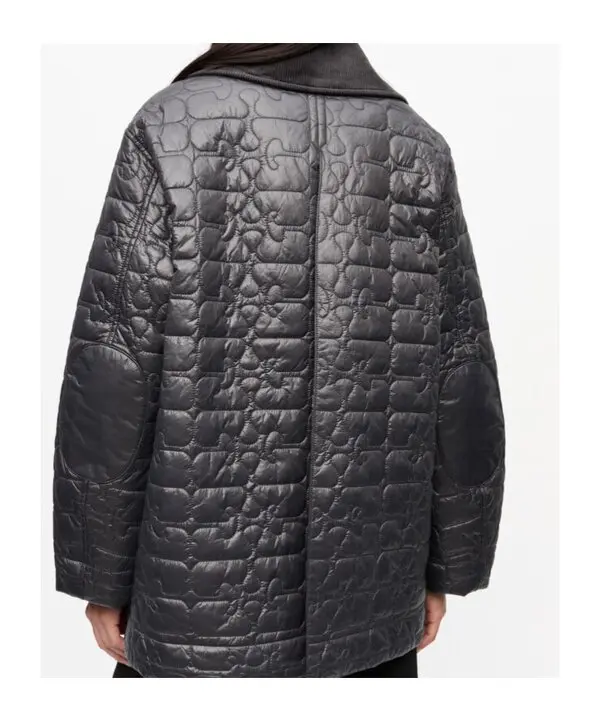 GANNI Quilted Midi Jacket With Pointed Collar - Phantom Black
