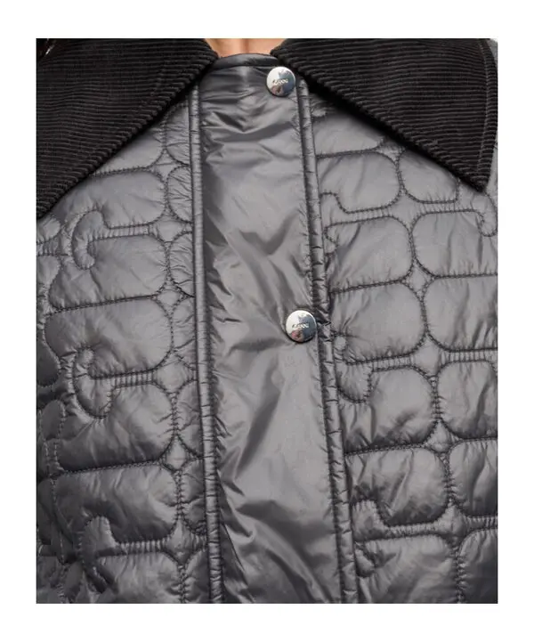 GANNI Quilted Midi Jacket With Pointed Collar - Phantom Black