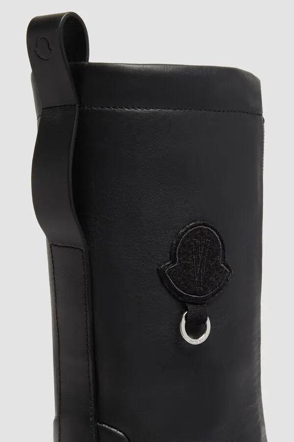 Moncler Leather Boots With Logo Patch - Black