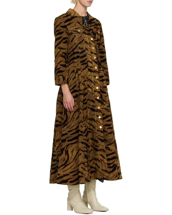 GANNI Tiger Print Button-up Maxi Dress
