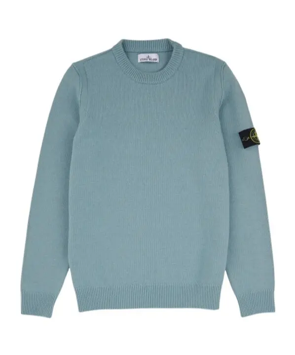 Stone Island Crewneck Jumper With Iconic Compass Badge - Blue