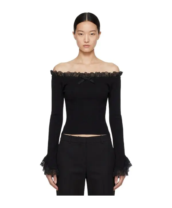 Marissa Chiara Lace Trim Sweater - Black