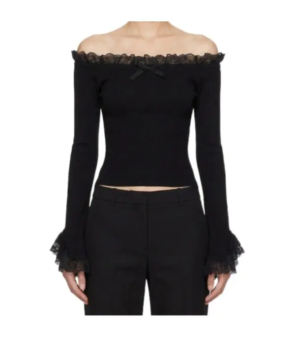 Marissa Chiara Lace Trim Sweater - Black